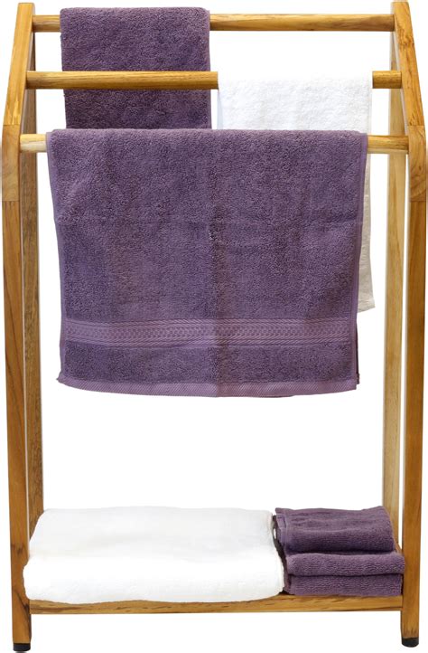 Aqua Teak Sula Clear Shield Versatile Teak Free Standing Towel Rack