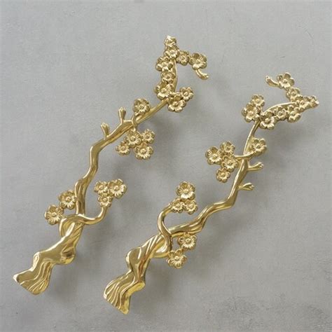 Solid Brass Knobs Cupboard Drawer Pulls Flower Wardrobe Knob Etsy