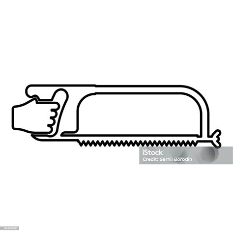 손에 금속에 대한 쇠톱 손 톱 도구 절단 윤곽 선개 아이콘 블랙 컬러 벡터 일러스트 플랫 스타일 이미지 강철에 대한 스톡 벡터 아트 및 기타 이미지 Istock