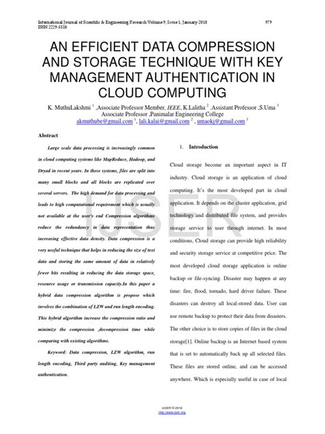 An Efficient Data Compression And Storage Technique With Key Management