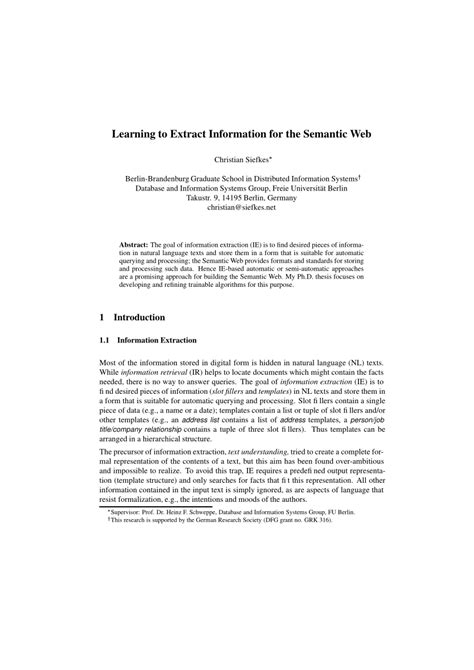 Pdf Learning To Extract Information For The Semantic Web