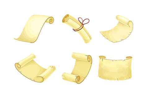 리본 세트로 장식 된 오래된 양피지와 두루마리 고대 종이 파피루스 또는 골동품 원고 만화 벡터 일러스트 레이 션 0명에 대한 스톡 벡터 아트 및 기타 이미지 Istock