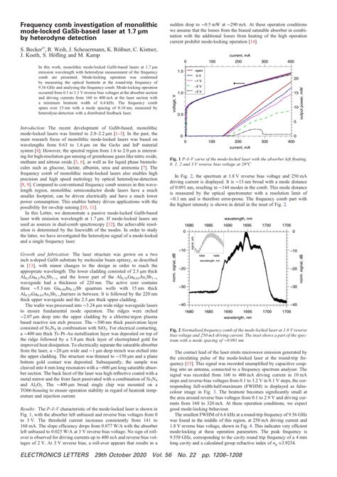 Frequency Comb Investigation Of Monolithic Mode Locked Gasb Based Laser At 1 7 µm By Heterodyne
