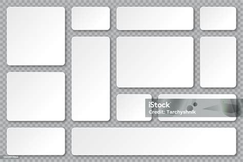 투명한 배경에 그림자가 있는 빈 종이 배너 세트입니다 접착제 스티커 둥근 모서리라벨 벡터 일러스트레이션 3차원 형태에 대한 스톡 벡터 아트 및 기타 이미지 Istock