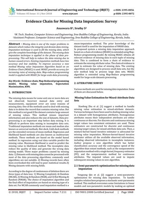 Irjet Evidence Chain For Missing Data Imputation Survey Pdf