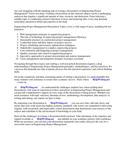 Engineering Project Management Dissertation Topics Pdf Project Management Risk Management