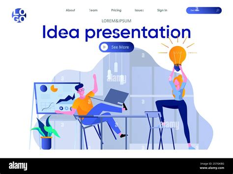 Idea Presentation Landing Page With Header Startup Founders Discussing Project Brainstorming
