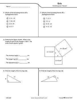 Pythagorean Theorem Quiz By Maisonet Math Middle School Resources