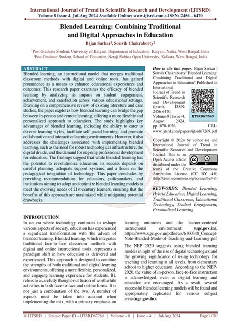 Blended Learning Combining Traditional And Digital Approaches In Education Pdf Learning