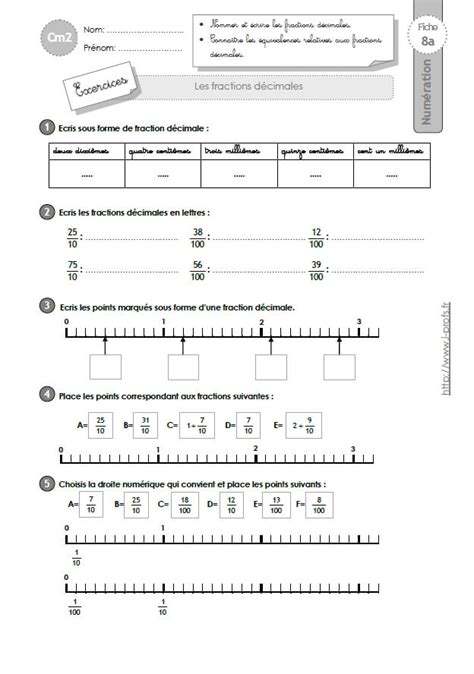 Cm2 Exercices Les Fractions Décimales