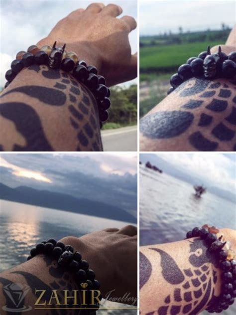 Черен лъскав ахат 8 мм с маската на Батман в черно 1 5 см на гривна в 7 размера Mga1363 от