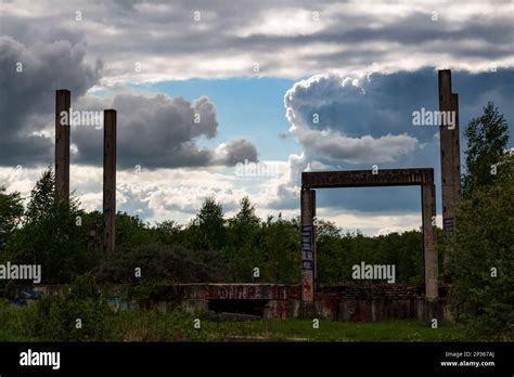 Reinforced Concrete Structures From An Unfinished Building In A Thicket In The Middle Of Nature