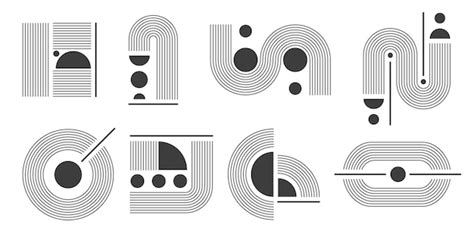 추상적인 기하학적 아치와 원선 모양 집합 무료 벡터