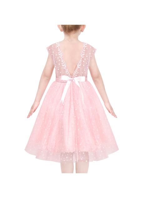 Girls Dress Pink Polka Dot Flower Leaf Fairy Princess Elegant Party 8