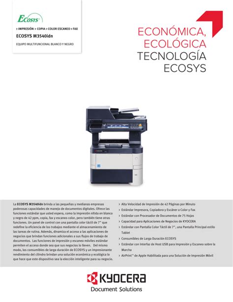 Especificaciones Kyocera Document Solutions
