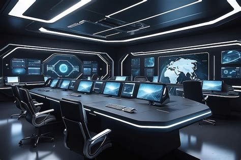 Premium Photo 3d Rendered Empty Modern Futuristic Command Center Interior