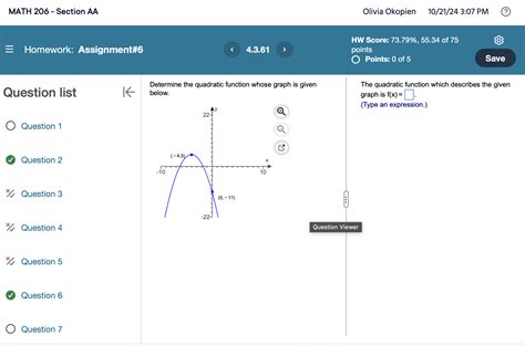 Solved Question 7determine The Quadratic Function Whose