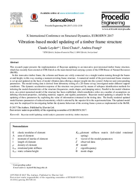 Pdf Vibration Based Model Updating Of A Timber Frame Structure