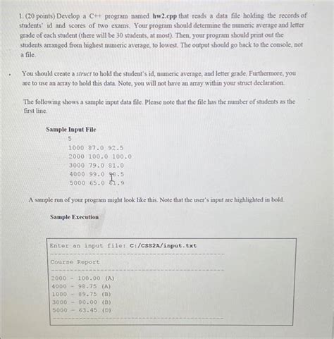 solved question 1 20 points develop a ch program named hw2 cpp