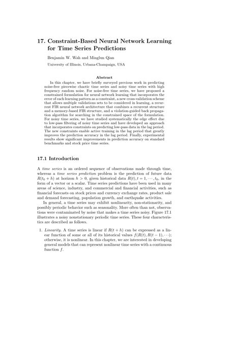 Pdf Constraint Based Neural Network Learning For Time Series Predictions