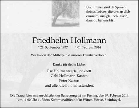 Traueranzeigen Von Friedhelm Hollmann Trauer In Nrwde