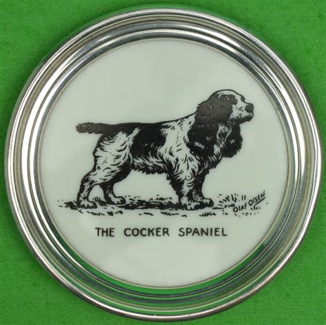 The Cocker Spaniel Milk Glass C1940s Coaster W Sterling Rim Sold