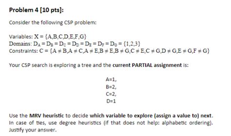 Solved Consider The Following Csp Problemvariables