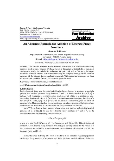 Pdf An Alternate Formula For Addition Of Discrete Fuzzy Numbers