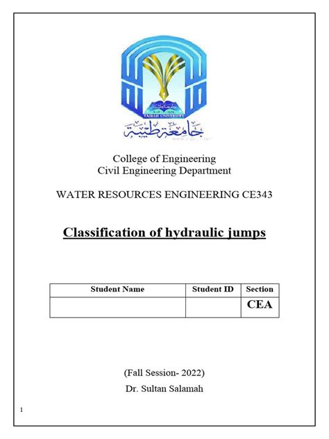 Classification Of Hydraulic Jumps Hamza Alhijali 4102683 Pdf