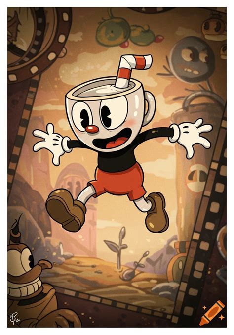 Cuphead The Video Game Character Jumps Joyfully In A Retro 1930s