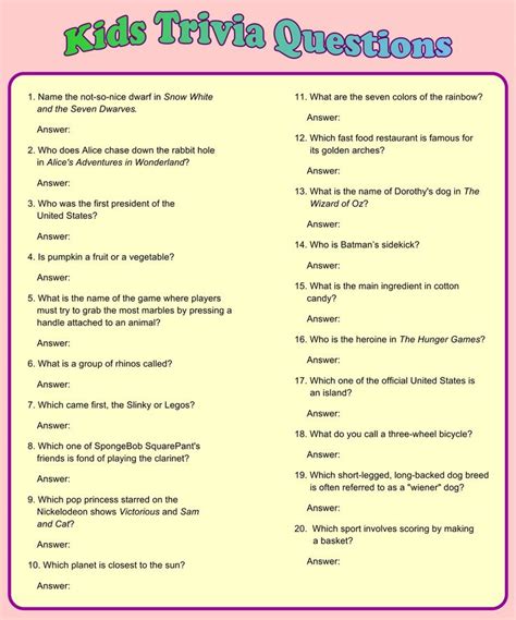 Fun Trivia 10 Free Pdf Printables Printablee Fun Trivia Questions Funny Quiz Questions
