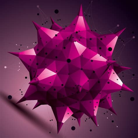 연결된 선과 점이 있는 다채로운 비대칭 3d 추상 개체 격자 구조가 있는 보라색 기하학적 형태 프리미엄 벡터