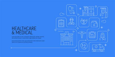헬스케어 및 의료 관련 벡터 배너 디자인 컨셉 아이콘이 있는 모던 라인 스타일 수술에 대한 스톡 벡터 아트 및 기타 이미지