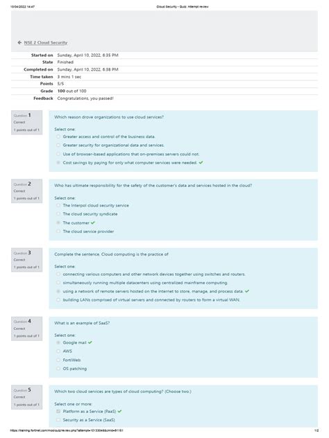 Cloud Security Quiz Attempt Review Pdf Cloud Computing