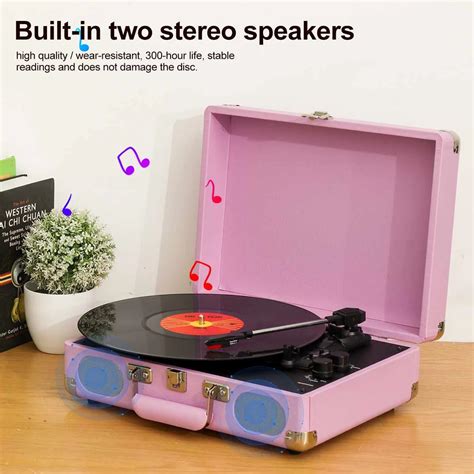 비닐 레코드 플레이어 Lp 디스크 334578 Rpm 더블 버튼 작업 3 색 블루투스 휴대용 가죽 축음기 스피커 턴테이블턴