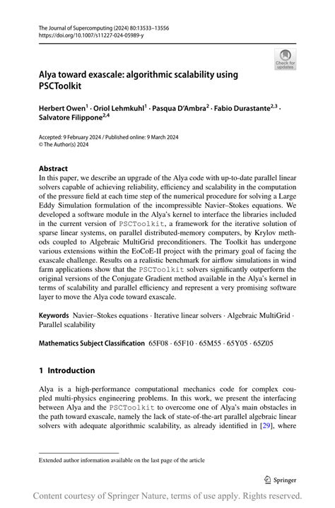 Pdf Alya Toward Exascale Algorithmic Scalability Using Psctoolkit