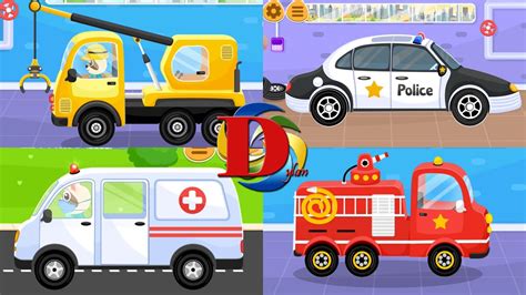 Изучаем транспорт и спецтехнику для детей Мультики про машинки служебные Youtube