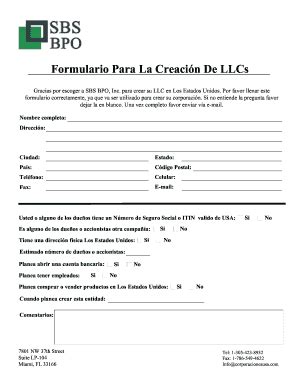 Formulario Para La Creaci N De LLCs Crear Una Empresa En USA