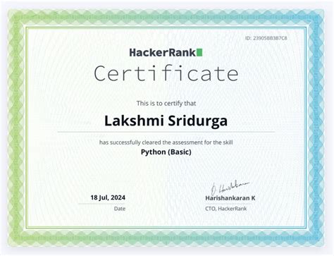 Lakshmi Sri Durga On Linkedin Hackerrank Python Certificate