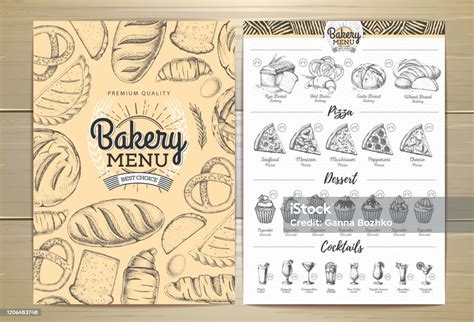 빈티지 베이커리 메뉴 디자인입니다 레스토랑 메뉴 문서 템플릿 고풍스런에 대한 스톡 벡터 아트 및 기타 이미지 고풍스런