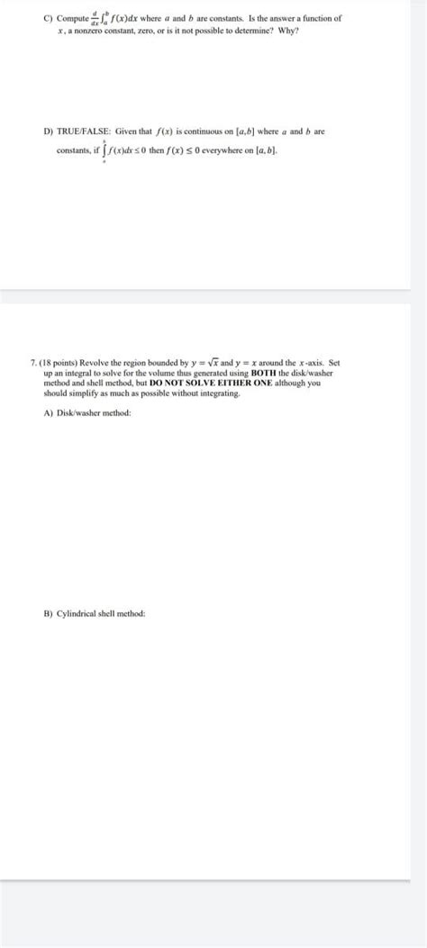 Solved C Compute Dxd∫abfxdx Where A And B Are Constants