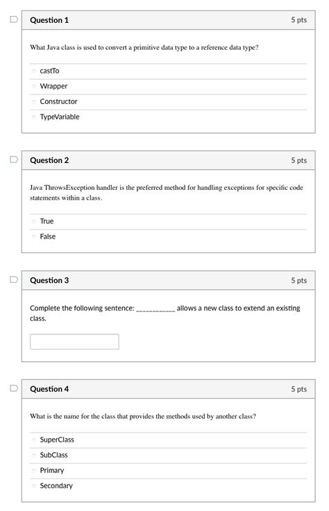 Solved Question 1 5 Pts What Java Class Is Used To Convert A