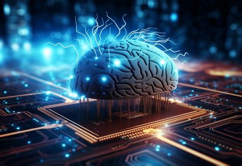 Abstract Cyber Image Of A Brain With Flowing Neurons On The Cpu Premium Ai Generated Image