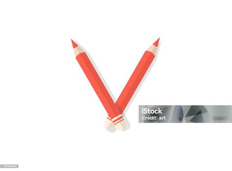 연필로 만든 문자 V 글꼴 로고 배너 포스터 카드 라벨 등을 위한 벡터 디자인 요소 기념일에 대한 스톡 벡터 아트 및 기타