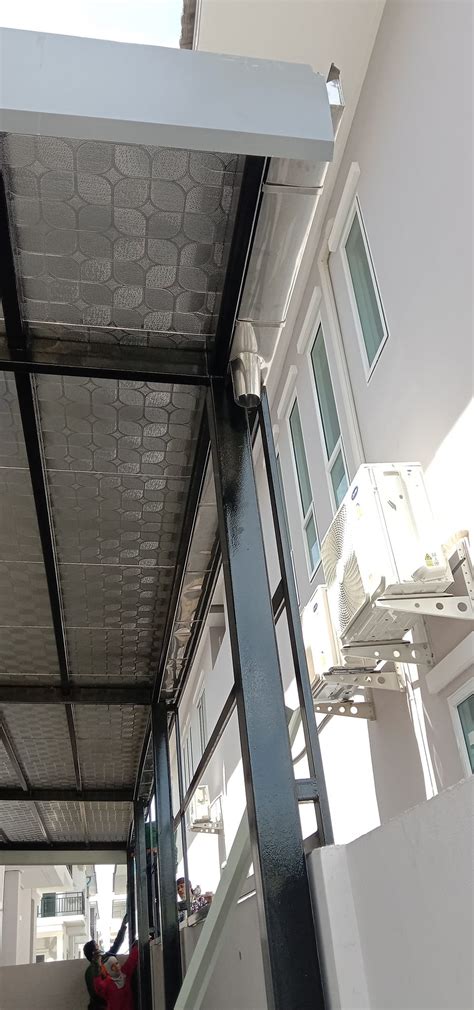 🏘️ รางน้ำฝนสแตนเลส เกรด 304 ขนาด 5 นิ้ว รอยต่อบัดกรีตะกั่ว ท่อน้ำทิ้งขนาด 2 5 นิ้ว 2 จุด เดินท่อ