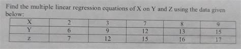 Solved Find The Multiple Linear Regression Equations Of X On