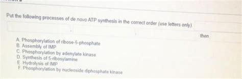 Put The Following Processes Of De Novo Atp Synthesis