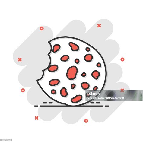 만화 스타일의 벡터 만화 쿠키 아이콘 칩 비스킷 사인 일러스트 레이션 그림 패스트리 쿠키 비즈니스 스플래시 효과 컨셉 감자 칩에
