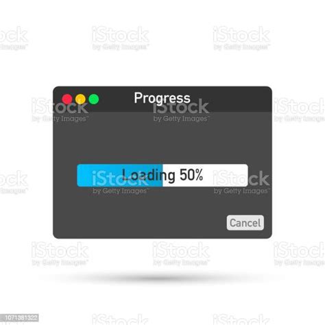 loading data window with progress bar on white background stock