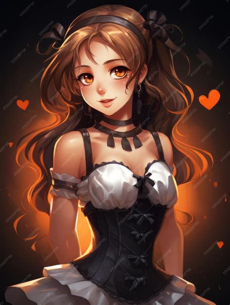Premium Ai Image Anime Girl In Corset With Hearts Around Her